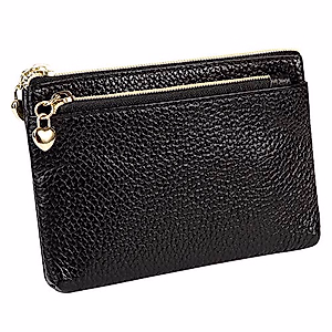 Women's Genuine Leather Coin Purse Zipper Pocket Size Pouch Change Wallet, Black