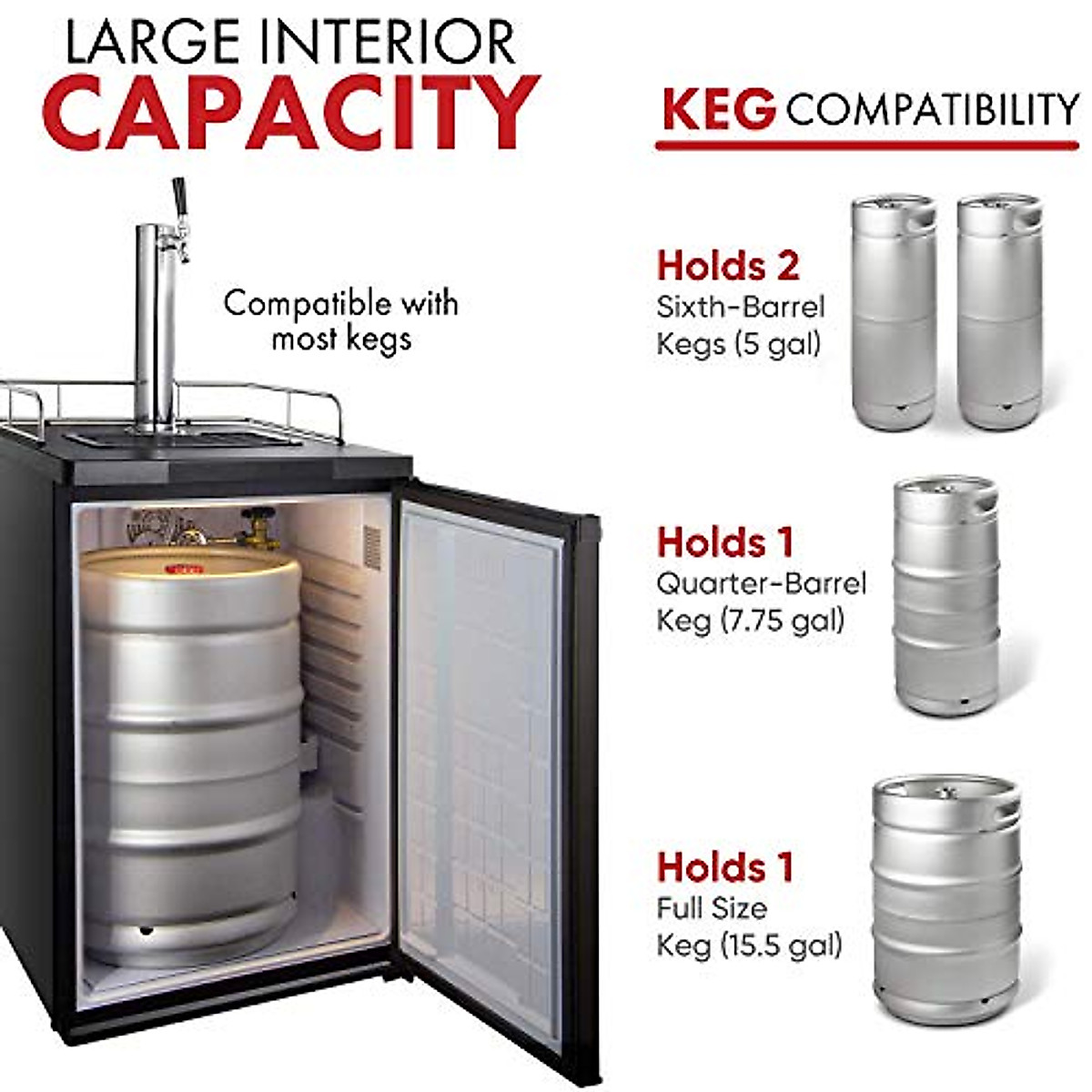 Kegco Kegerator Full Size Keg Refrigerator - Single Faucet - D System, Stainless Steel
