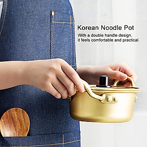 Korean Ramen Cooker, Food Noodle Ramen Cooker Practical Yellow Aluminium Cooker Korean Ramen Cooker Quick Cooker with Lid and Double Handle Quick Heating Ramen Cooker for the Kitchen(16cm Pot)
