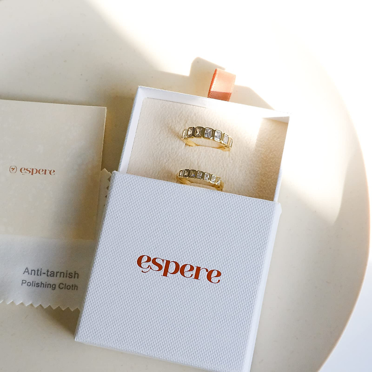 espere Emerald Cut Bezel Set CZ Halfway Eternity Band | 7 Stone Wedding Anniversary Band Bridal Set (4mm) Size 7