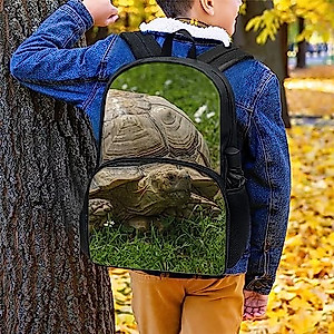 Parprinty Kids Funny Animal Tortoise Backpack for Boys Girls Comfy Padded Lightweight Sturdy Student School Backpack with Front Pocket Double Zipper 17 Inch Kids Basic Black Daypack Bookbag