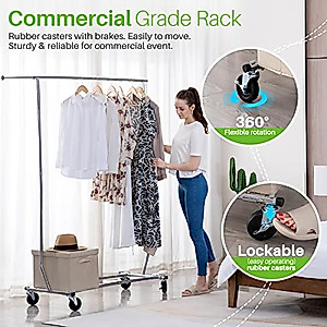 HOKEEPER 250 Lbs Load Capacity Commercial Grade Clothing Garment Racks Heavy Duty Sing Rail Adjustable Collapsible Rolling Clothes Rack on Wheels, Chrome Finish