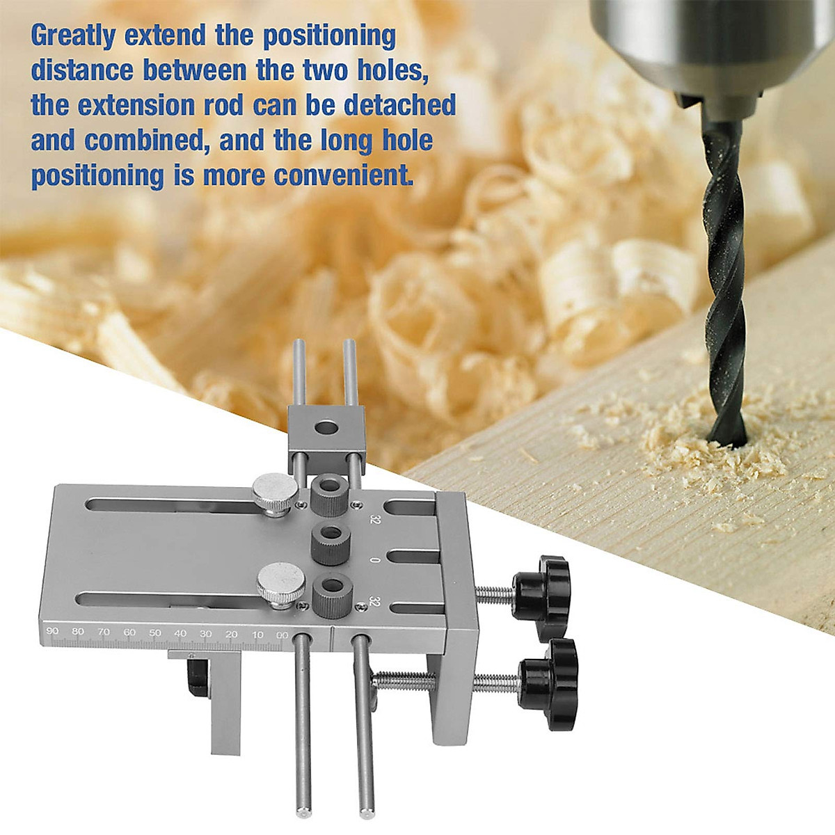 Self Centering Doweling Jig Kit, 3 in 1 Punch Locator Dowel Jig Kit, Adjustable Width Drill Sleeve Tool with 600mm Extension Rod for Woodworking