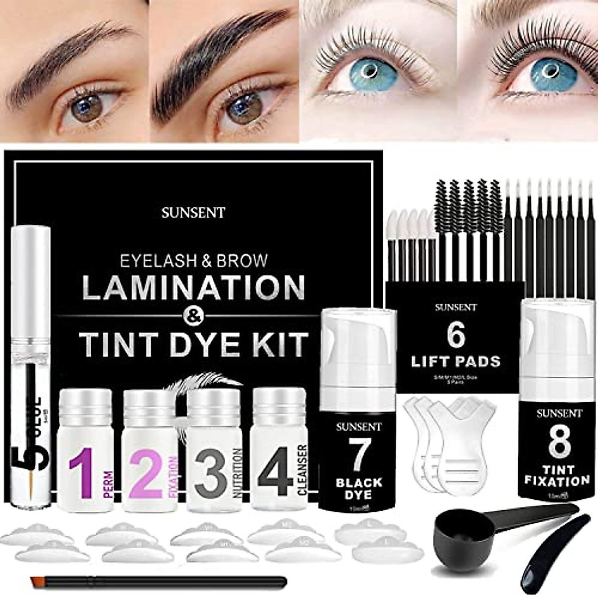 Brow Lamination Kit 4 in 1 | Black, SUNSENT Lash Lift Kit Eyelash Lift Kit, Instant Eyelash and Eyebrow Quick Perm Lift For Eyelash Growth 12-weeks Long Lasting, KERATIN Safe Use for Home Salon