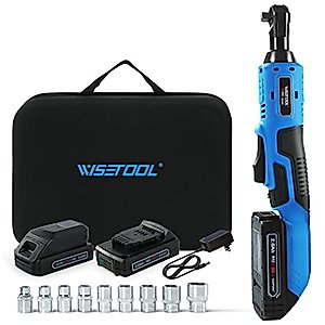 WISETOOL 20V Cordless Electric Ratchet Wrench Set,3/8" Power Ratchet Wrench Kit with 2-Pack 2000mAh Lithium-Ion Batteries,Max Torque 60N.m(44.25 ft-lbs),Variable Speed,9 Sockets and and Tool Bag