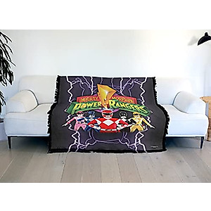 LOGOVISION Power Rangers Blanket, 50"x60" Lighting Rangers Woven Tapestry Cotton Blend Fringed Throw