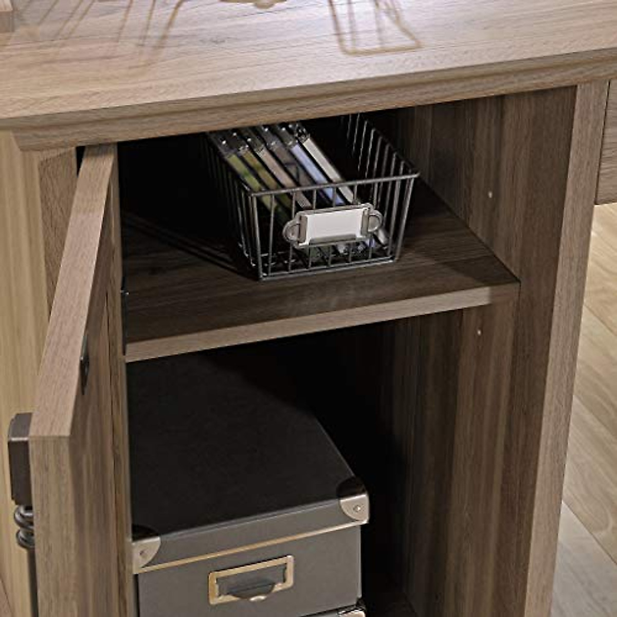 Sauder Barrister Lane L-Desk, Salt Oak finish