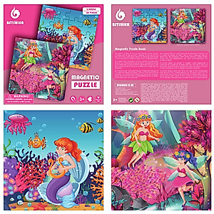 2 Set BST SHIER Magnetic Puzzles for Kids Ages 3 4 5 6, TWO-20 Piece Mermaid Animal Wooden Jigsaw Puzzles Book for Toddlers, Preschool Educational Toys for 3 4 5 6 Year olds Boys and Girls…