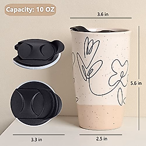 ANTIS'S HOME Ceramic Coffee Mug with Lid, Flower Pattern Double Wall Coffee Travel Mug Ceramic Tumbler 10 oz, Reusable Tall Cup, Splash Resistant Lid, Dishwasher Microwaveable Safe