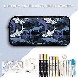 Sea Camouflage Sharks Pencil Case Stationery Pen Pouch Portable Makeup Storage Bag Organizer Gift