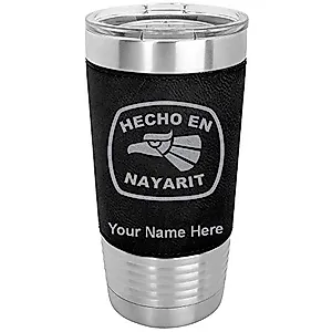 LaserGram 20oz Vacuum Insulated Tumbler Mug, Hecho en Nayarit, Personalized Engraving Included (Faux Leather, Black)