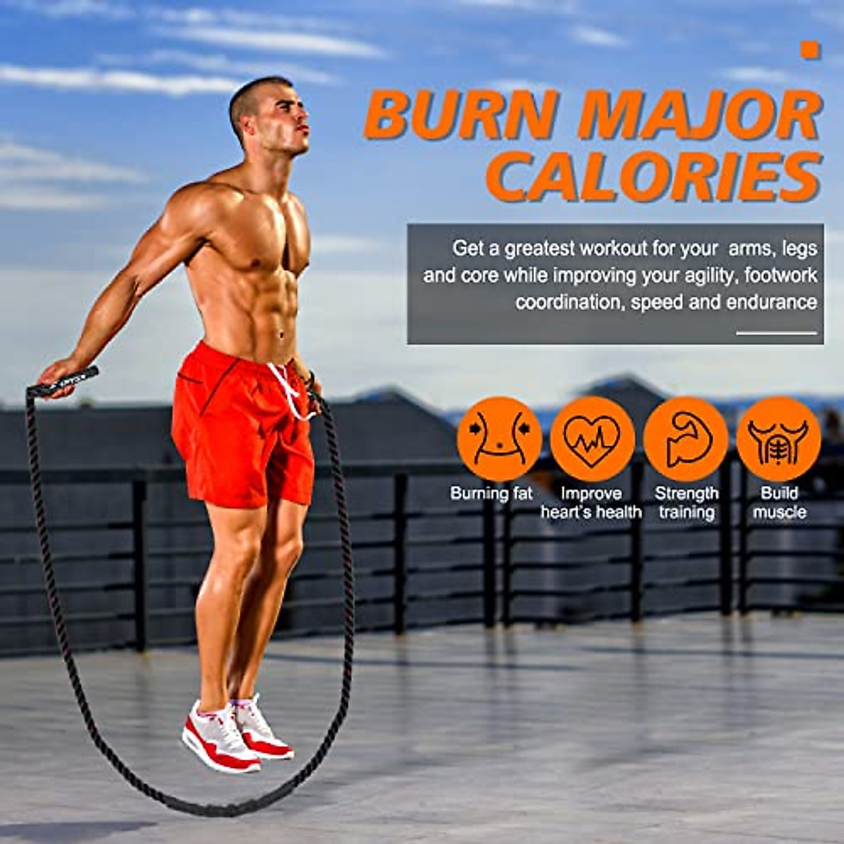 HPYGN Weighted Heavy Skipping/ Jump Rope 9.2ft 2.8LB for fitness, Exercise, boxing Gym Training, Home Workout, Improve Strength and Building Muscle, Total Body Workout Equipment for Men