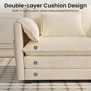 Winlice 112'' Sectional Sofa, L-Shaped Modular Couch with Double Layer Cushions and Movable Ottoman for Apartments, Living Room and Commercial Space, Beige