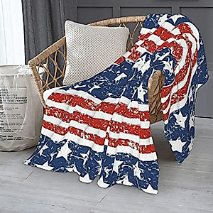 Independence Day Blanket 4th of July USA Flag Day Theme Blanket Super Soft Throw Blankets Red and White Stripes Stars Lightweight Cozy Warm Flannel Fleece Blankets for Sofa Bed Couch 50"x60"