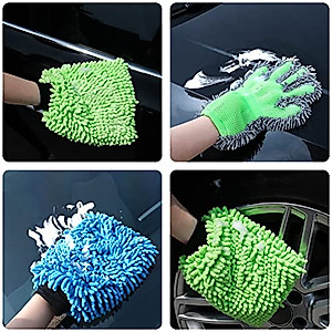 POLYTE Microfiber Chenille Car Wash and Dust Mitt and Glove Set, 3 Pack