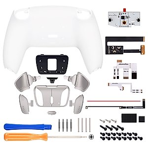 eXtremeRate White Programmable Real Metal Buttons (RMB) Version RISE4 Remap Kit for PS5 Controller BDM 010 & BDM 020, Upgrade Board & Redesigned Back Shell & 4 Back Buttons for PS5 Controller