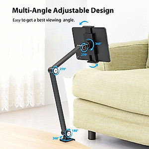 BEWISER iPad Desk Mount, Tablet Holder for Desk or Bed,Rotate 360 Degrees of Flexible, Height and Angle Adjustable, Aluminium Alloy Arm Clamp Mount Compatible with4.7-15.6" Screen (Space Gray)