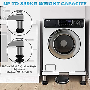 SEISSO Fridge Stand-Adjustable Washing Machine Base Stand with 4 Heavy Duty Feet Increase 7-8.6inch Height Universal Dryer Stand for Refrigerator Furniture Washing Dryer Max Load 770 LB (350 KG)
