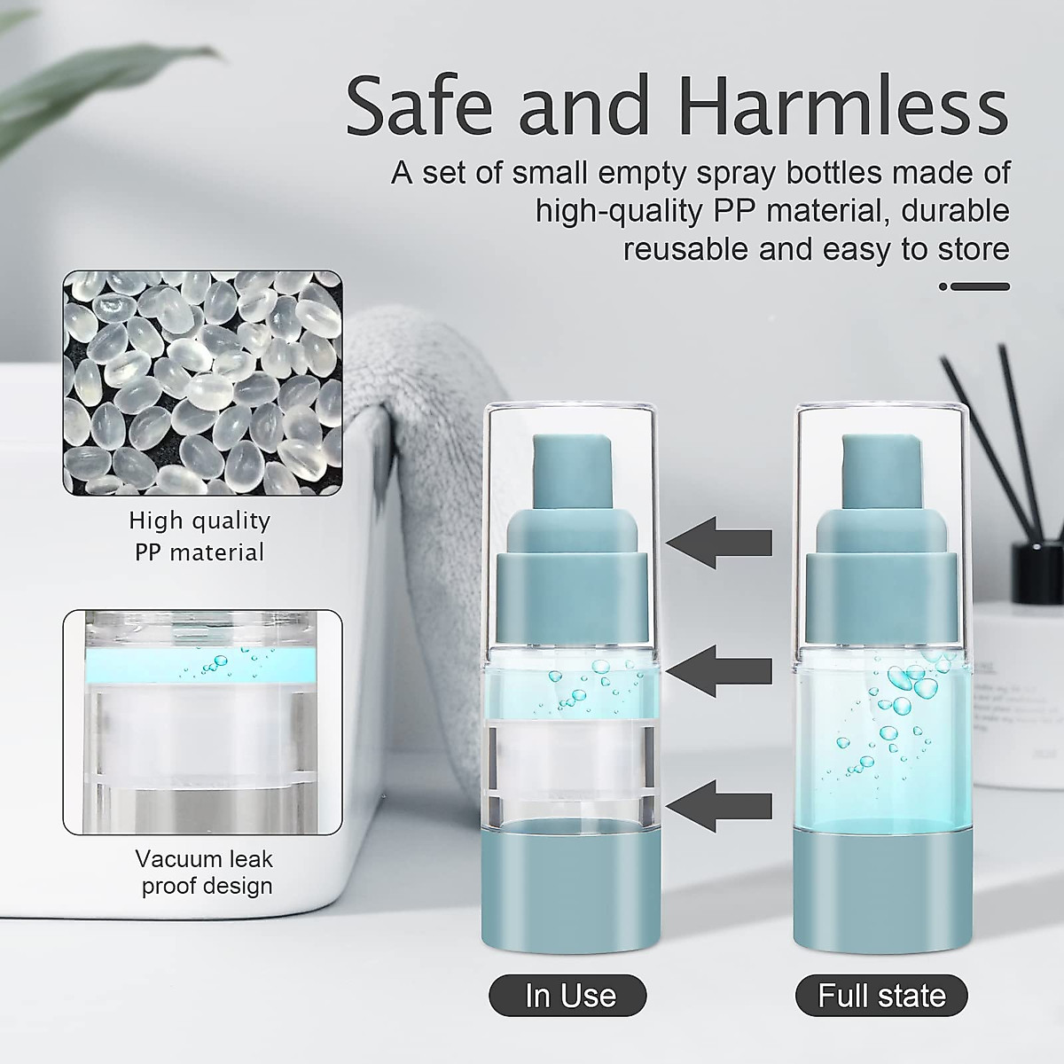 miermagic 1/2oz 1oz Vacuum Cosmetic Bottles Toiletries, Plastic Airless Pump/Spray Bottles for Toner, Cream and Shampoo, Travel Size Dispenser Refillable Containers (Pack of 4)