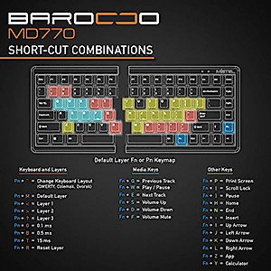 Mistel BAROCCO MD770 TKL Split Mechanical Keyboard with Cherry MX Blue Switch, Ergonomic Keyboard with Orange Letter PBT Double Shot Keycaps for Windows and Mac, Programmable Macro Support, ANSI/US