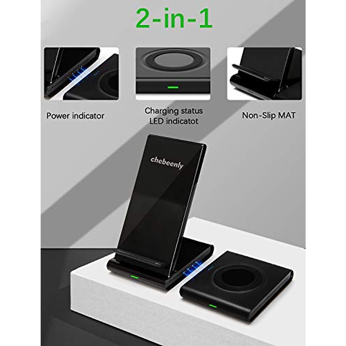 Wireless Charger, Fast Wireless Charging Stand, 2-in-1 Wireless Charging Station Dock for iPhone 14/13/12/11/Pro/Max/X/Xs/XR/AirPods2, Samsung Galaxy Note/Watch/Buds