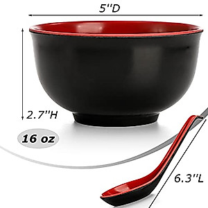 Lyellfe Set of 10 Miso Soup Bowl with Spoon, Restaurant Quality Melamine Cereal Rice Bowl, 16 Oz Unbreakable Japanese Dinnerware for Ramen, Udon Noodle, Dishwasher Safe