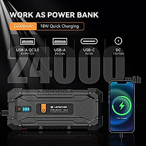 Jump Starter,3000A 24000mAh Portable Car Jump Starter Battery Pack for up to 10.0L Gas and 8.0L Diesel Engine,12V Battery Booster Pack Jump Box with USB Quick Charge 3.0 & DC 15V Ports