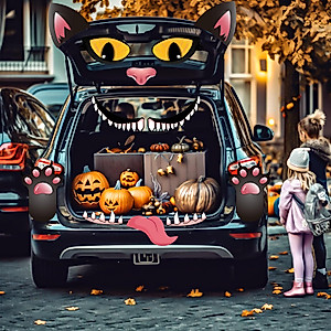 POILKMNI Halloween Black Cat Trunk or Treat Car Decorations Kit, Halloween Garage Door Decorations with Eyes, Fangs, Tongue, Nostrils Double Side Stickers for Car SUV & Truck, Halloween Decorations