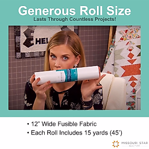 Missouri Star Fusible Fabric Adhesive Roll, 12” x 15yds - Double Sided Lightweight Interfacing - Permanent Iron On Fabric Bonder for Appliques, Quilting, and Sewing