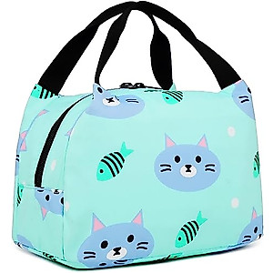 Backpack for School Girls Kids Bookbag Set Water Resistant School Bag with Insulated Lunch Bag (Cat-Water Blue)
