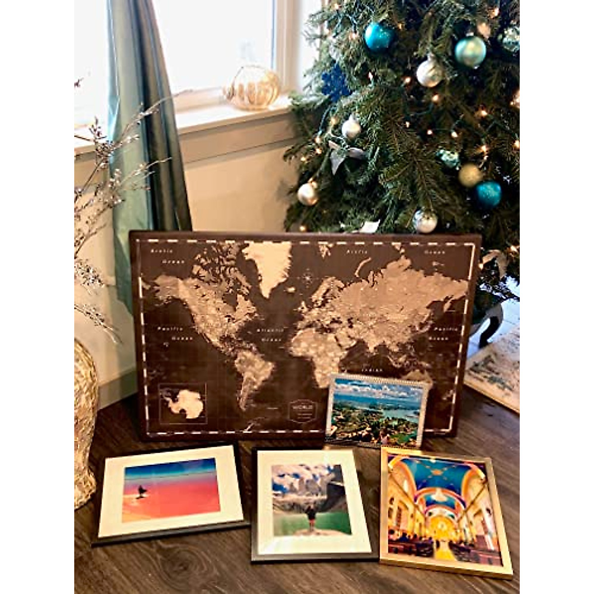 Conquest Maps World Travel Map with Pins Modern Slate Style Push Pin Travel Map Cork Board, Track Your Travels w/a Handmade Unique Canvas Pinable Map (36" x 24")