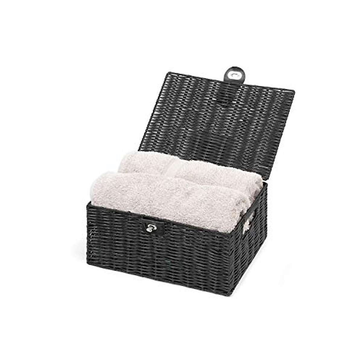 ARPAN Medium Resin Woven Storage Basket Box With Lid & Lock - Black