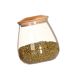 SHOWERORO Glass Storage Jars Storage Glass Jars Storage Container Candy Jars Airtight Canister Glass Canister Sugar Jars Container Glass Tea Jar Coffee Wooden Dry Clear Canning Jar