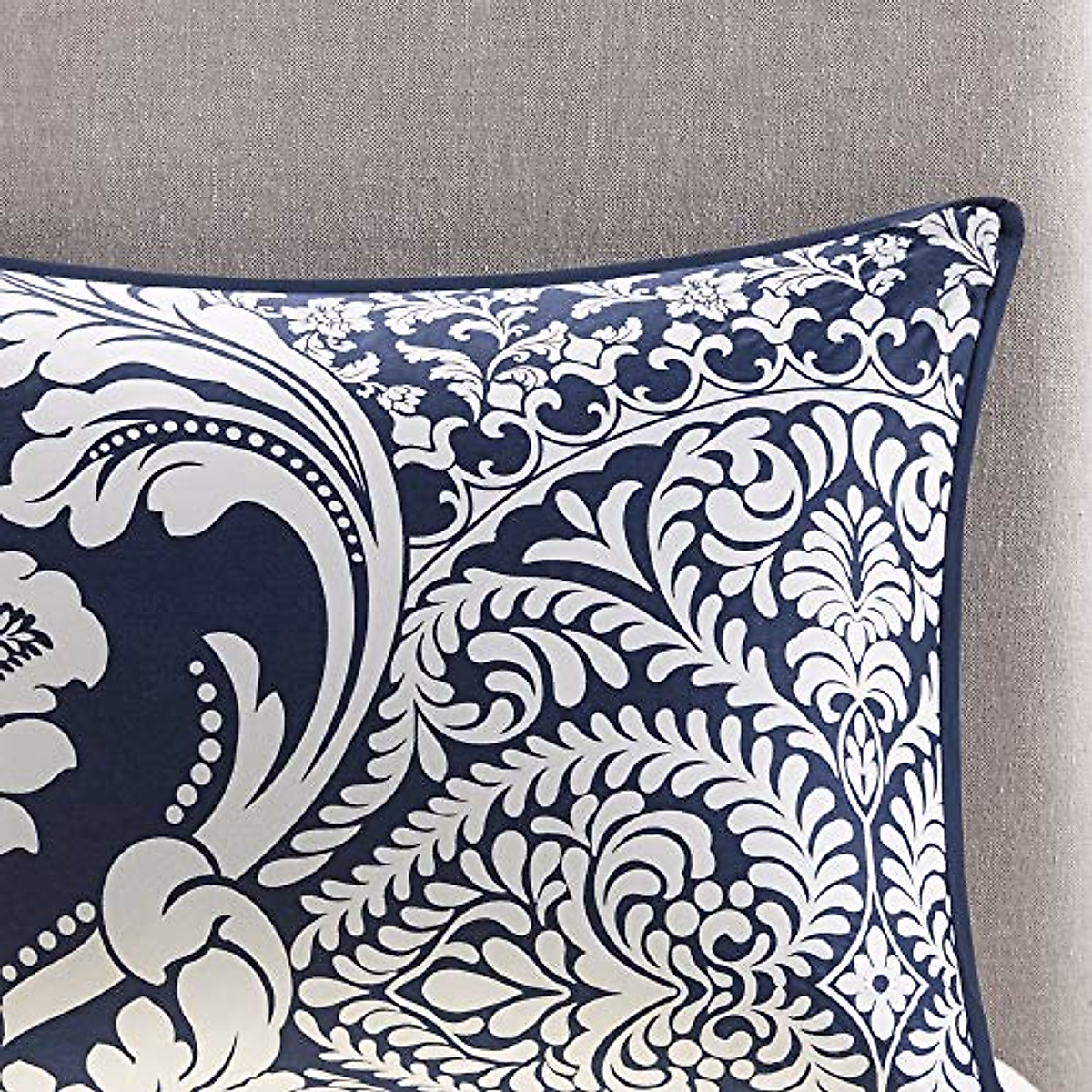 Madison Park Vienna Cotton Poly Blend Duvet Set - Classic Traditional Design, Cozy All Season Comforter Cover, Matching Shams, Decorative Pillows Vienna, King/Cal King(104"x92"), Indigo 6 Piece