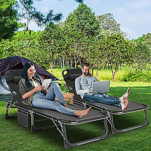 LILYPELLE Folding Outside Chaise Lounge Chair with Mattress, 5 Position Adjustable Patio Folding Lounge Chair Reclining Chairs Perfect for Sunbathing, Camping, Pool, Beach, Patio