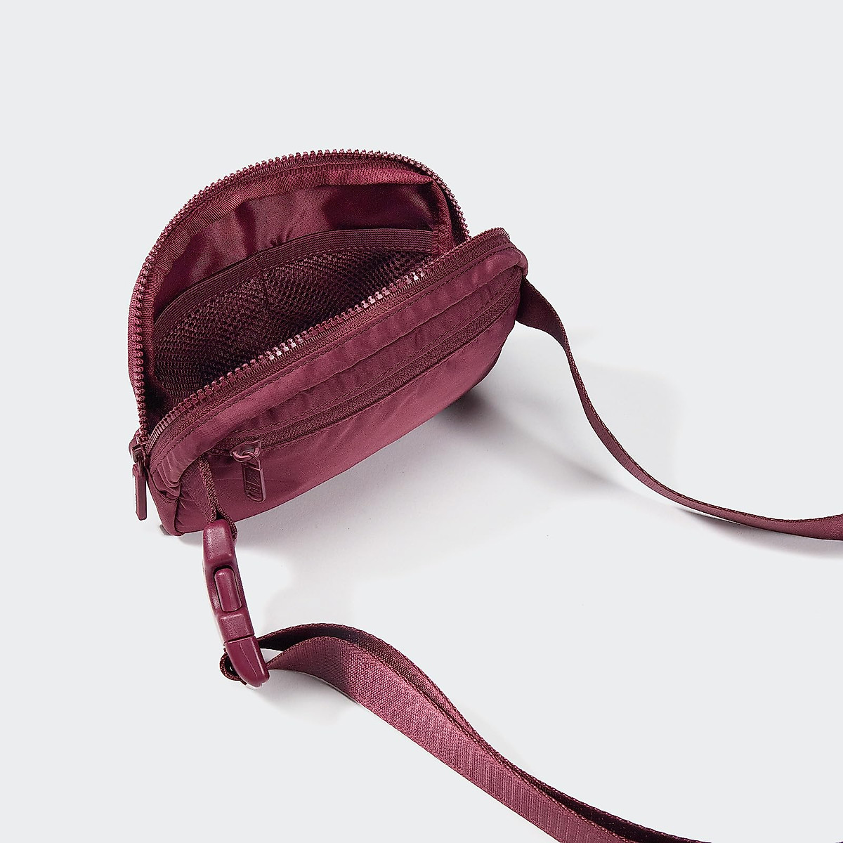 Pander Two Way Zipper Fanny Pack Nylon Everywhere Belt Bag for Women, Water Repellent Waist Packs, Crossbody Bags with Adjustable Strap (Red Merlot).