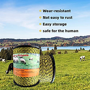 GGTYHAO Electric Fence Polywire Upgraded 1722 Feet，525 Meter，6 Stainless Steel Strands for Reliable Conductivity and Rust Resistance，Portable Electric Fence Rope