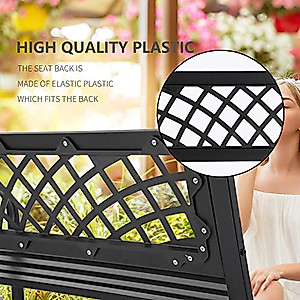 Garden Bench Outdoor Metal Park Benches Cast-Iron Patio Bench with Mesh Pattern Plastic Backrest Armrests for Patio Park Lawn Yard,Black