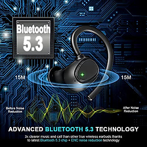 Wireless Earbud NEW Bluetooth 5.3 Headphones Sport Earphones 48H Playtime Ear Buds with ENC Mic LED Display, Stereo Noise Cancelling Earbud Over-Ear Buds Earhook IP7 Waterproof Headset for Running Gym