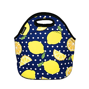 allydrew Insulated Neoprene Lunch Bag Zipper Lunch Box Tote, Lemons