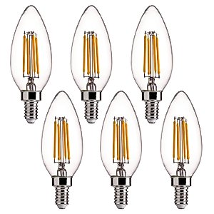 FLSNT 60W Equivalent LED Chandelier Light Bulbs, Dimmable, E12 Base, Clear B11 LED Filament Candelabra Bulbs, 2700K Soft White, 6 Pack