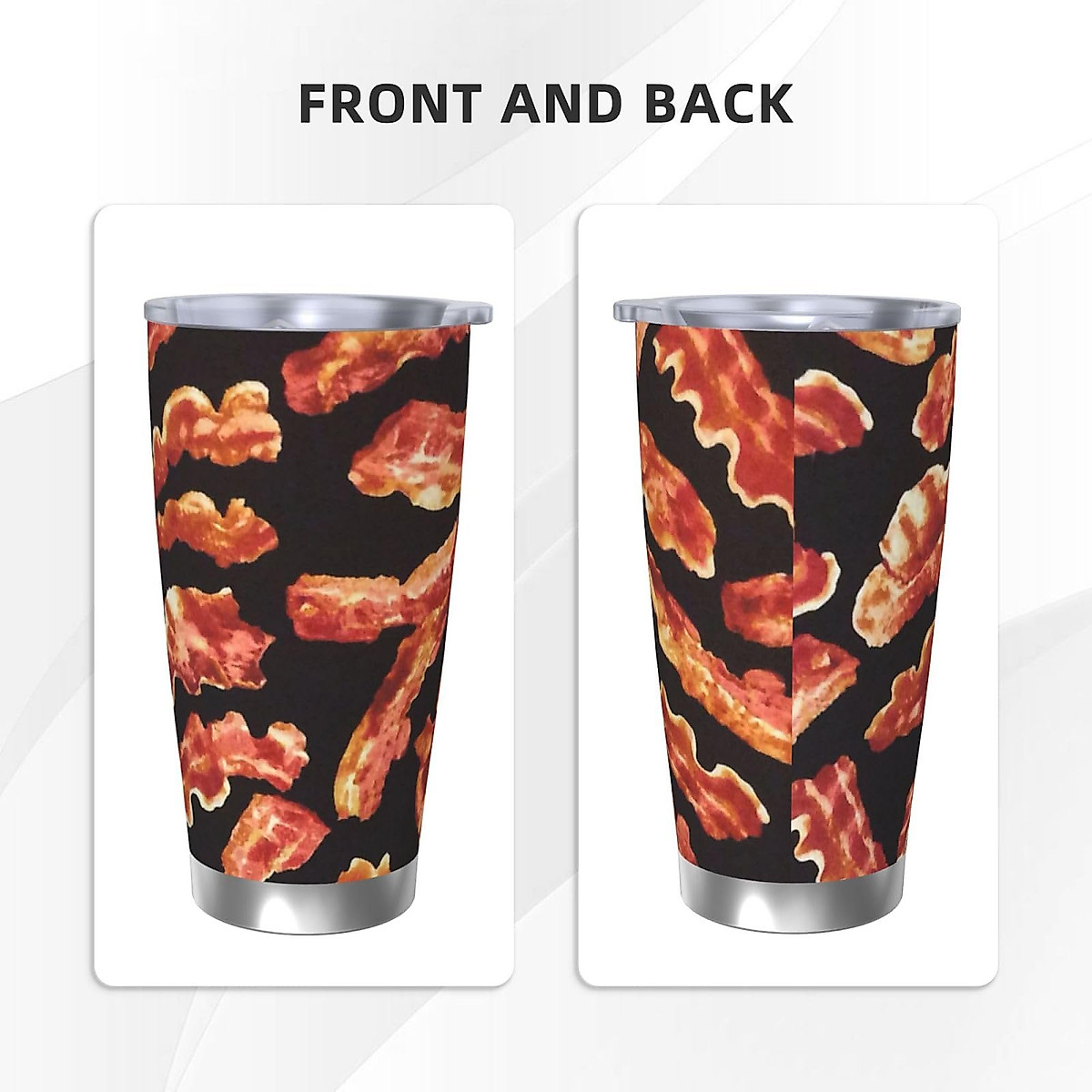 DITXIT Bacon printing 20oz Tumbler Stainless Steel Vacuum Insulated Coffee Travel Mug, Durable Insulated Coffee Travel Mug with Splash-Proof Lid Metal Straw and Brush Thermal Cup for Outdoor