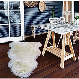 Sheepskin Natural Fluffy Real Sheep Skin Fur Rug 2 x 3 White Single Pelt Nursery Bedroom Area Rug (24Inch x 36Inch, 60.96cm x 91.44cm)