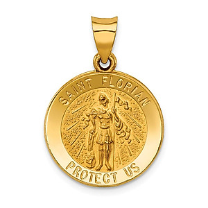 14k Yellow Gold Catholic Patron Saint Florian Medal Brushed Matte Finish Pendant Charm - 21mm x 18mm