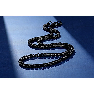 FOSIR Mens Womens 4mm Stainless Steel Black Rolo Chain Necklace, Round Box Chains for Men (30 Inch)