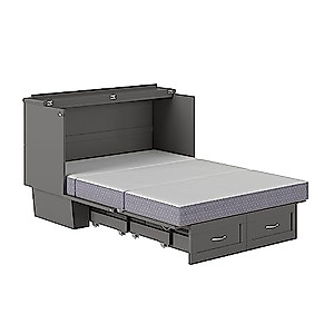 AFI Monroe Full Size Murphy Bed Chest with Mattress, Storage, & Built-in Charger in Grey