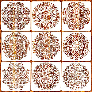 9 Pack 12x12 inches Mandala Stencils for Painting on Wood, Floor, Tile Fabric, Resuable Furniture Stencils Painting Template