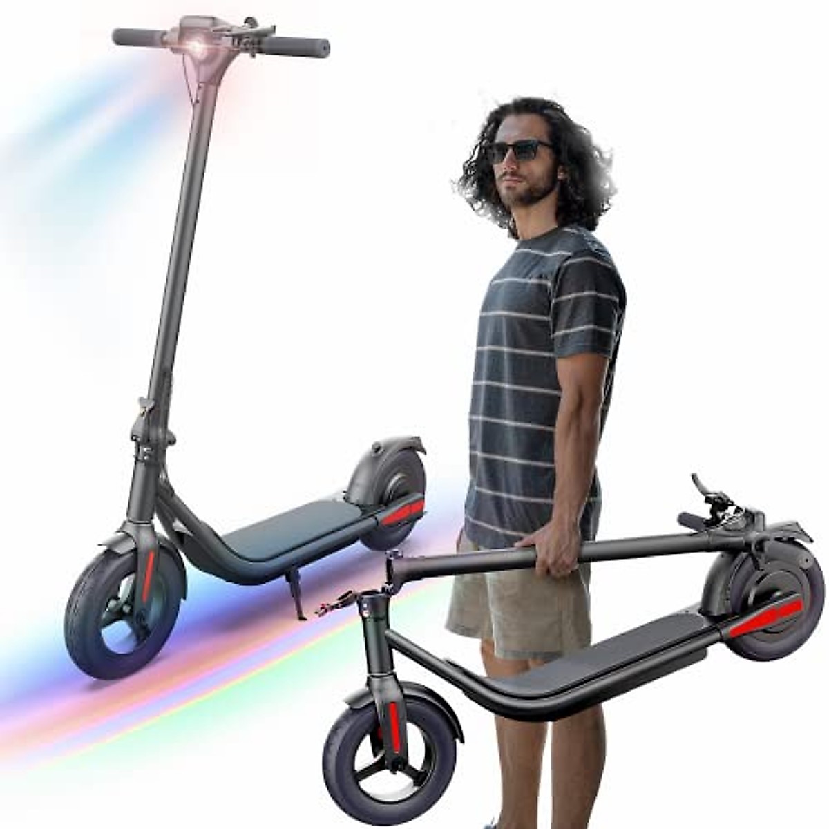 Electric Scooter Adults, 500W Motor Peak 650W,30 Miles Long Range E Scooter for Adults,Max 19Mph Adult Scooter with 10'' Solid Tires, Portable Foldable Adult Commuting Electric Scooter YHR