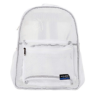 K-Cliffs Heavy Duty Mesh Backpack Classic Student Bookbag Durable See Through Netting Gym Bag Pack | Padded Straps (White)