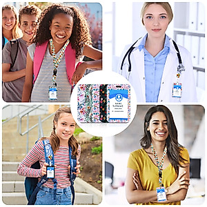 cobee Hard Plastic ID Badge Holder, 4PCS ID Credit Card Holder Heavy Duty Badge Holder Vertical Card Protector Colorful Card Case for Women Work Nurse Teacher (flowers)